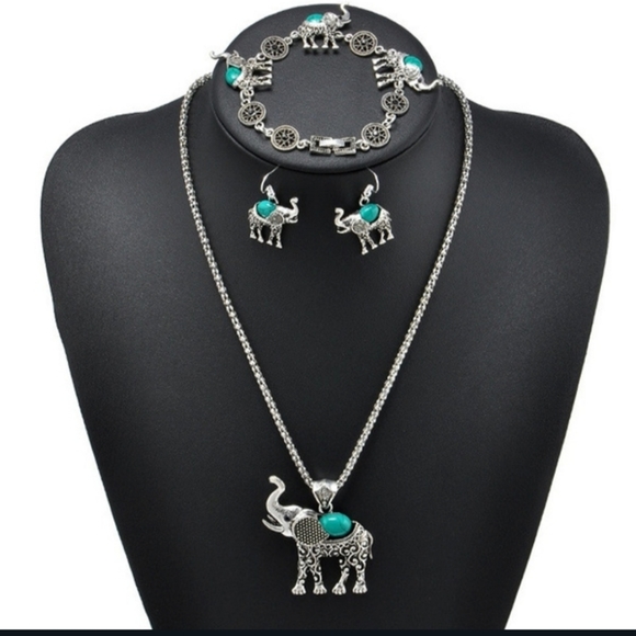Jewelry | Silver Turquoise Elephant Jewelry Set | Poshmark